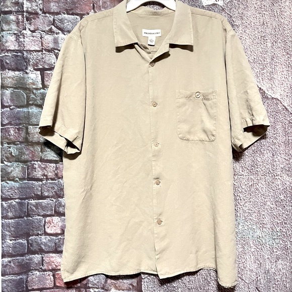 Pronto Uomo | Shirts | Pronto Uomo Silk Short Sleeve Beige Button Up ...